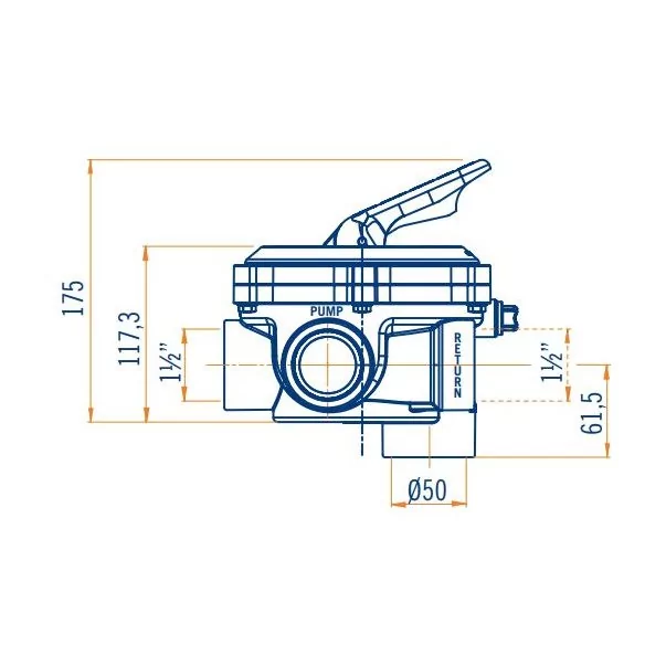 AstralPool Flat lateral multiport valve, configuration 3, bottom port ...