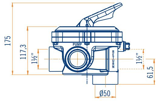 AstralPool Flat lateral multiport valve, configuration 3, bottom port ...